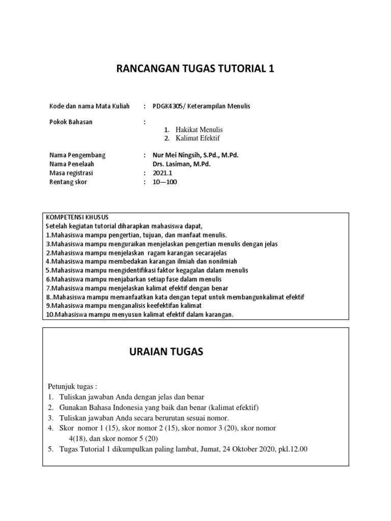 Tugas Tutorial 1 Keterampilan Menulis Pdf