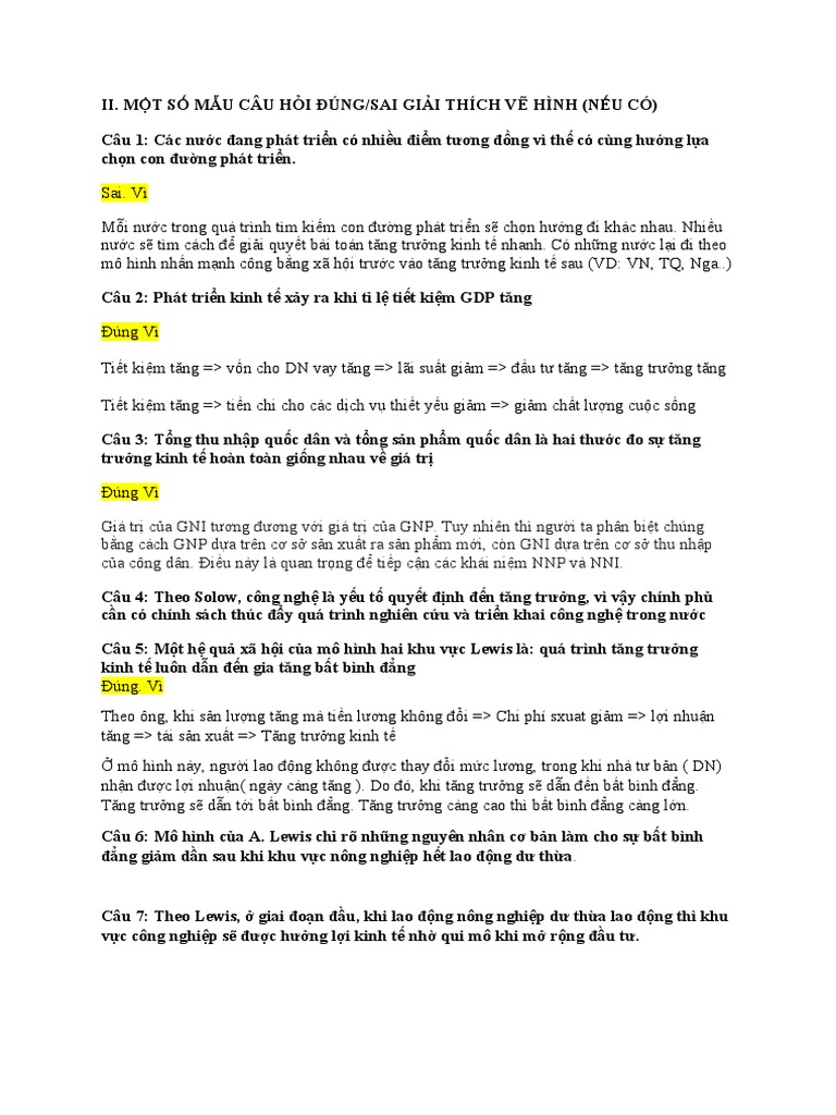 Đúng Sai KTPT | PDF