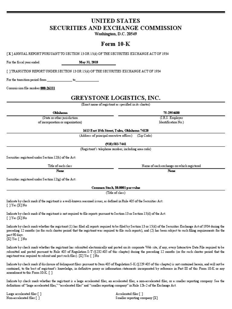 United States Securities and Exchange Commission Form 10-K: Washington ...