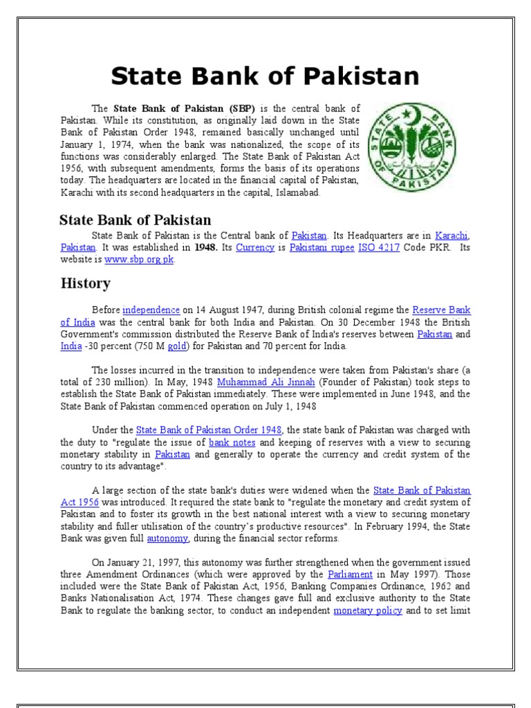 State Bank of Pakistan and National Bank of Pakistan | Foreign Exchange ...