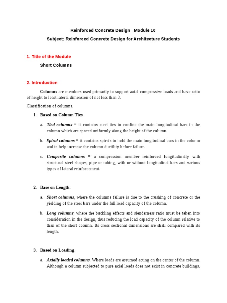 RC Module 10 Short Columns | PDF | Column | Bending