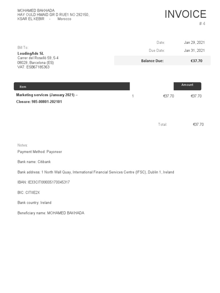 Invoice: Bill To: Date: Due Date | PDF