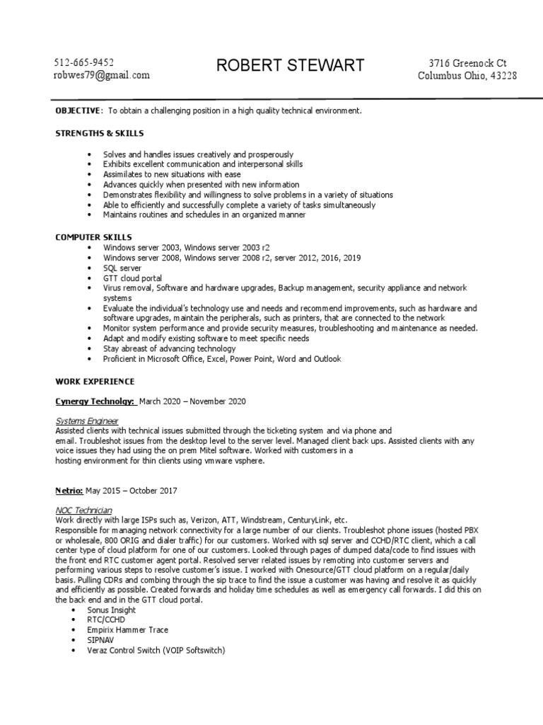Robert Stewart Resume 2021 | PDF | Active Directory | Server (Computing)
