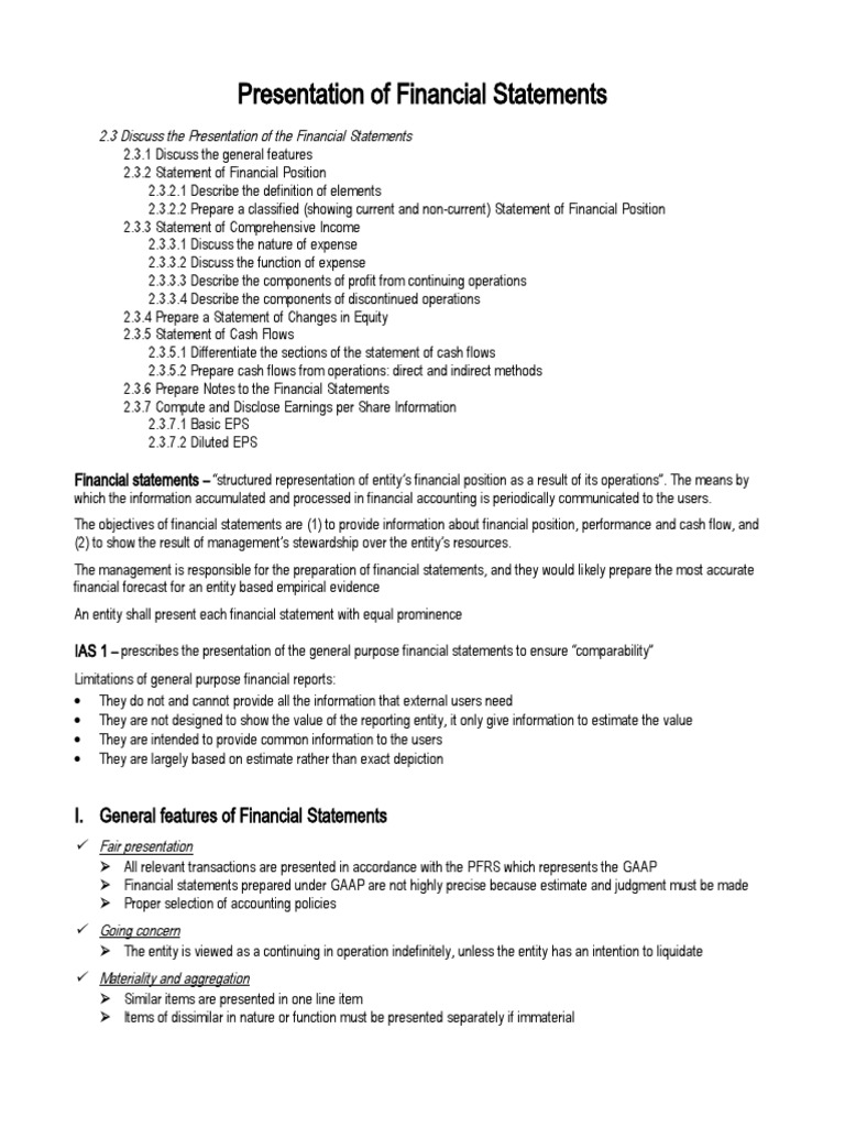 Presentation of Financial Statements | PDF | Financial Statement ...