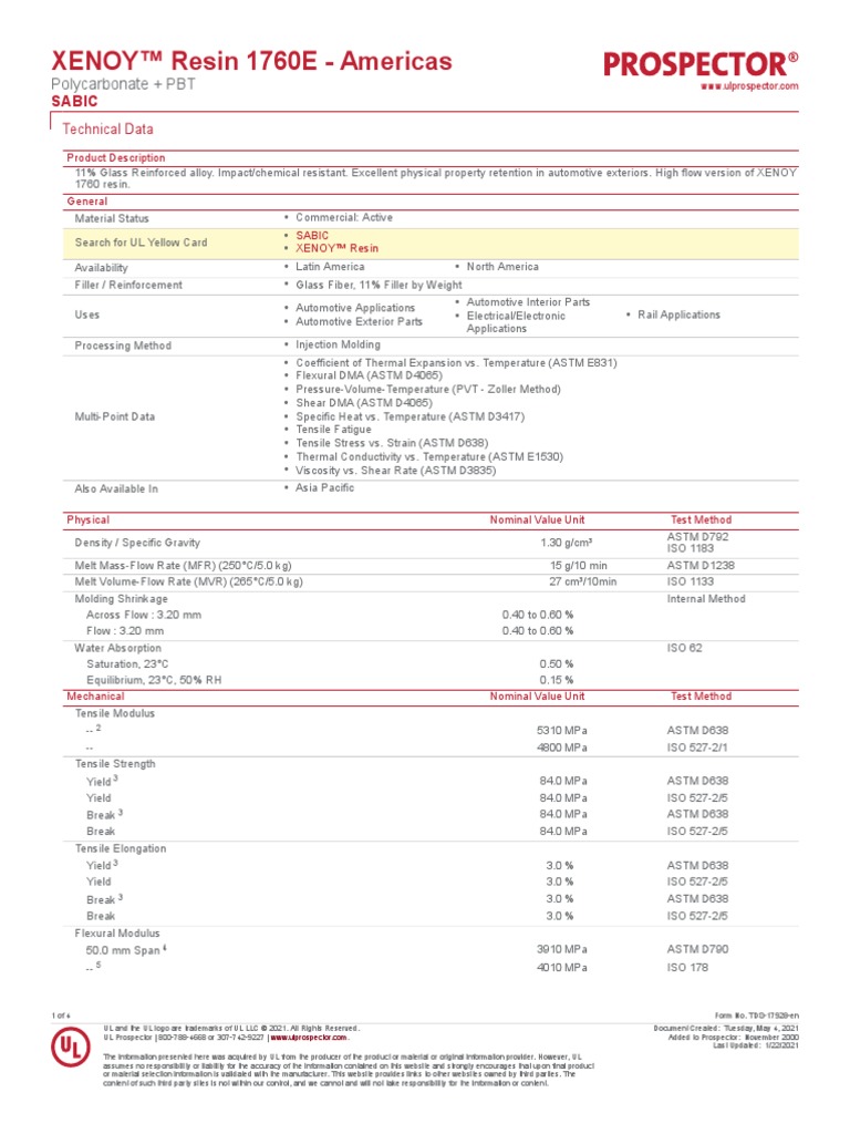XENOY™ Resin 1760E - Americas | PDF | Mechanical Engineering | Building ...