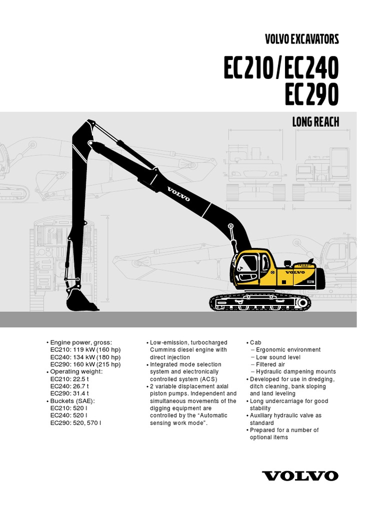 EC210/EC240 EC290: Volvo Excavators | PDF | Horsepower | Pump