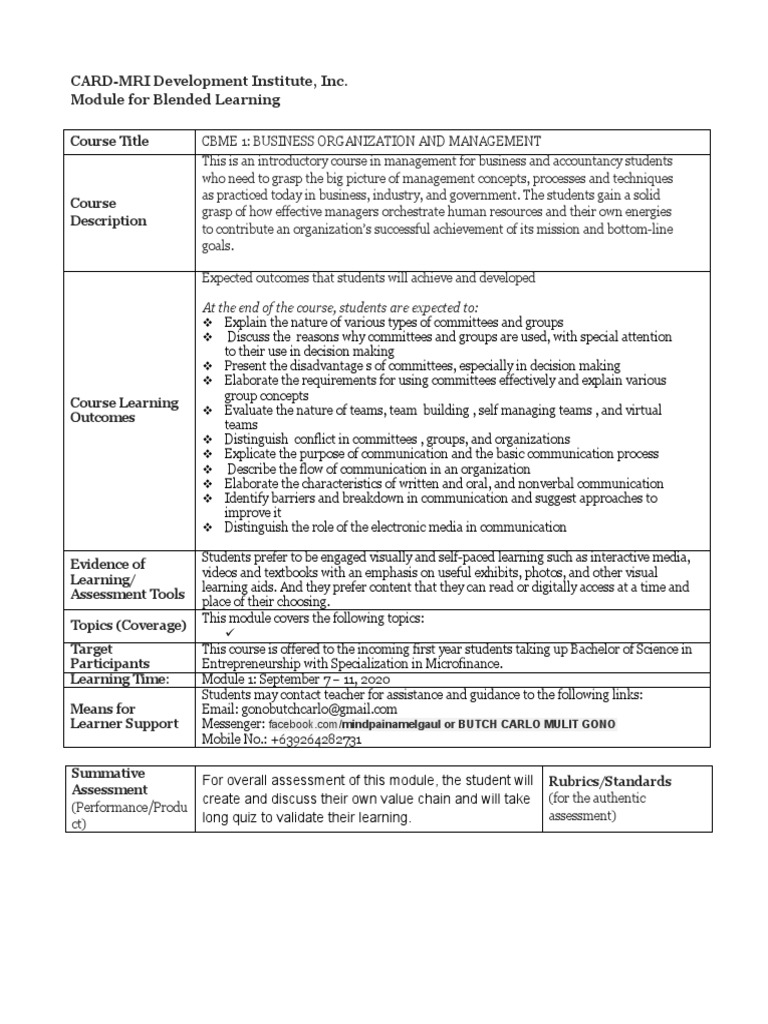 MODULE #16 OBM Final 2.1 | PDF | Communication | Educational Assessment