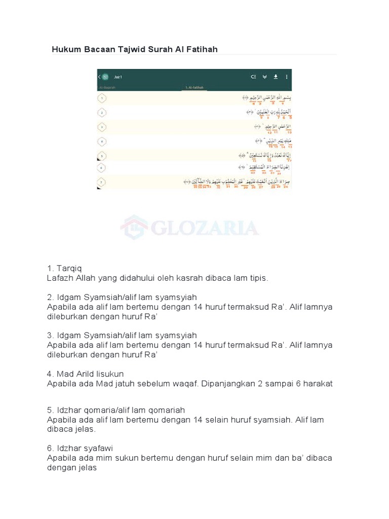 Hukum Bacaan Tajwid Surah Al Fatihah | PDF Hukum Bacaan Tajwid Surah Al Fatihah | PDF