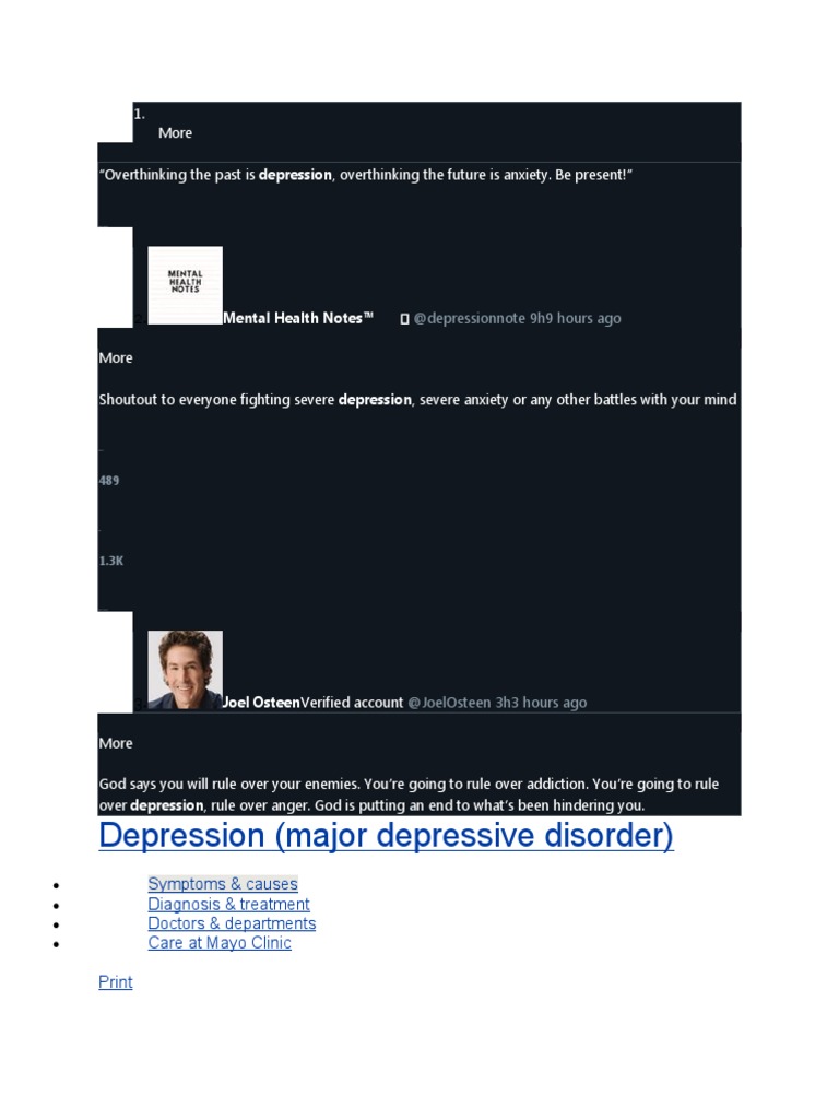 Depression (Major Depressive Disorder) : Mental Health Notes™ | PDF ...