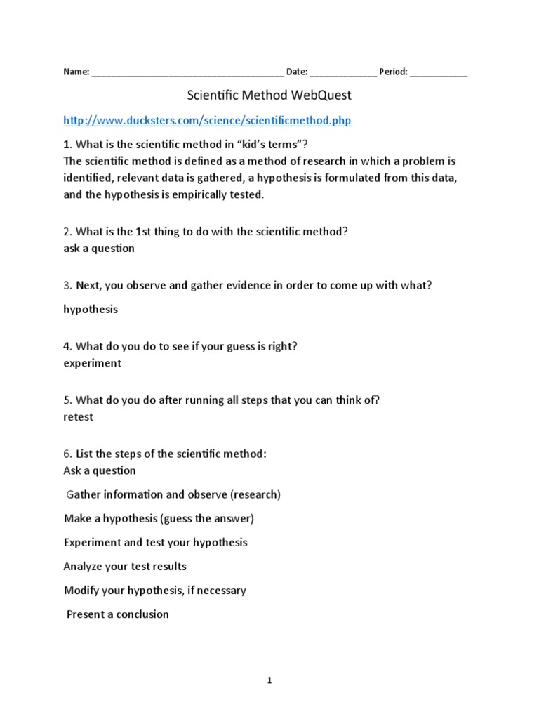 Scientific Method Webquest: Name: - Date: - Period | PDF