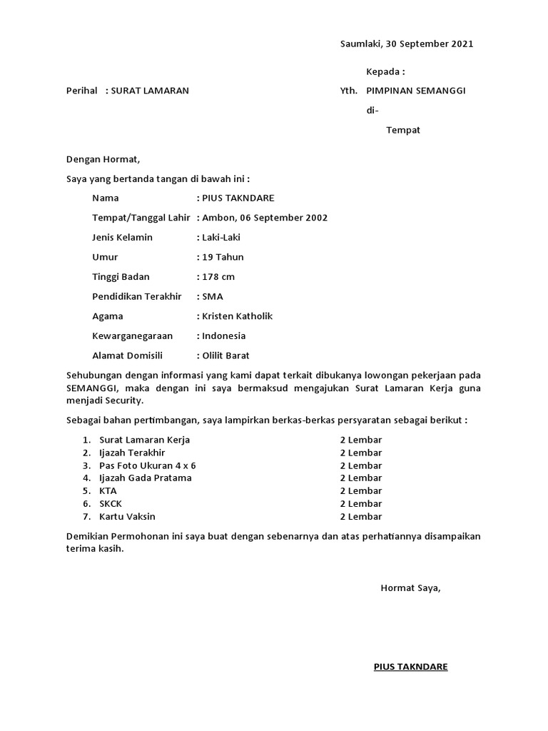 Surat Lamaran Security | PDF