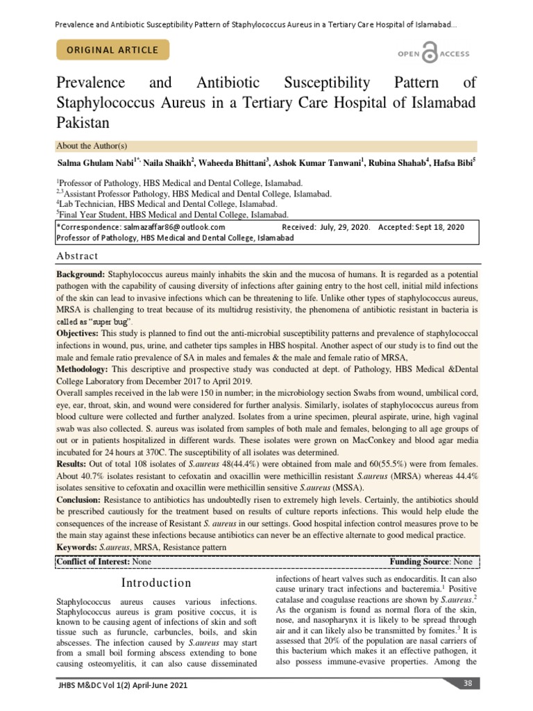 1 Prevalence and Antibiotic Susceptibility Pattern of Staphylococcus Aureus in A Tertiary | PDF ...