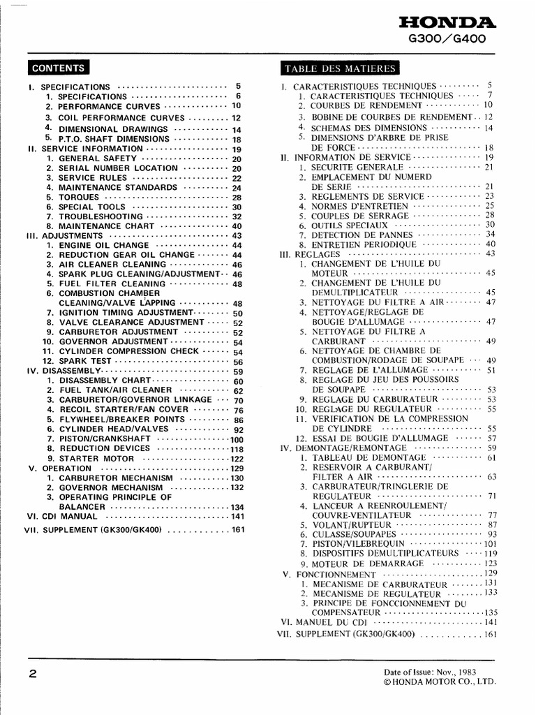 Honda G300/G400 Engine Manual | PDF