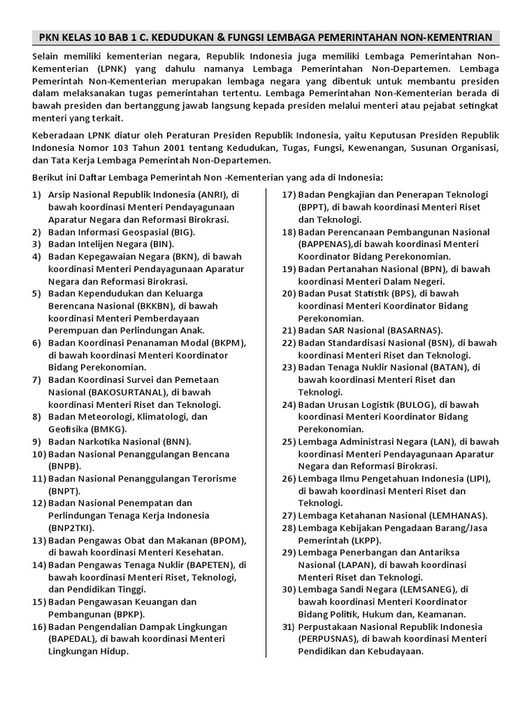 Pkn10 1c Kedudukan Dan Fungsi Lembaga Pemerintahan Non Kementrian Pdf