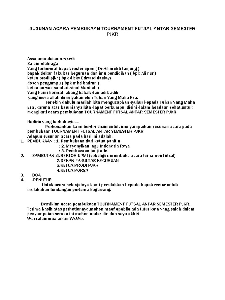 Susunan Acara Pembukaan Futsal | PDF