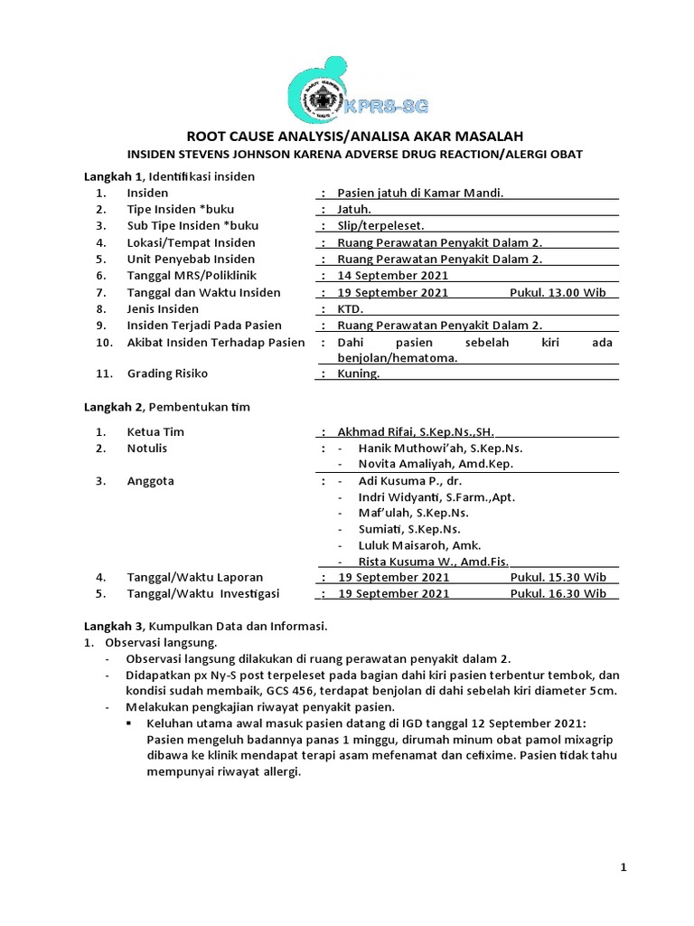 Rca Insiden Jatuh Pd1 092021 | PDF | Sains & Matematika