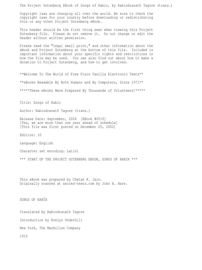 Songs of Kabir, Public Domain Collection of 100 Mystic Poems of Kabir ...