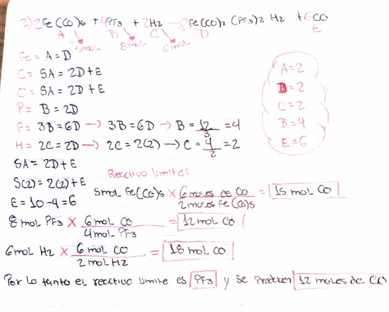 En La Reacción: Fe (CO) 5 + PF3 + H2 Fe (CO) 2 (PF3) 2 (H) 2 + CO ...