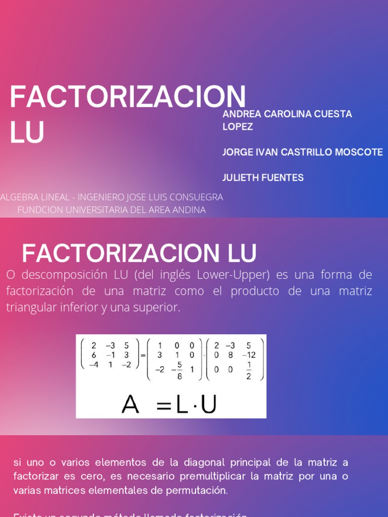 Factorizacion Lu | PDF | Matriz (Matemáticas) | Álgebra