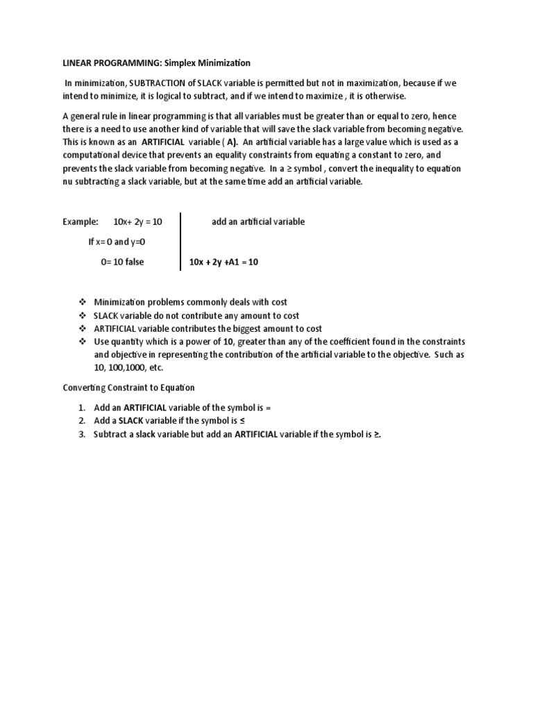 Linear Programming Simplex Minimization Pdf Linear Programming Variable Mathematics 3849