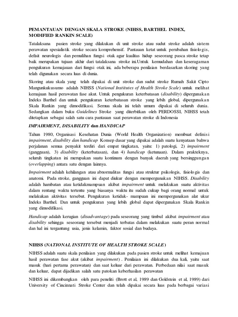 Pemantauan Dengan Skala Stroke (Nihss, Barthel Index, Modified Rankin ...