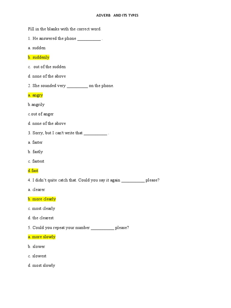 Adverbs MCQS | PDF | Adverb | Verb