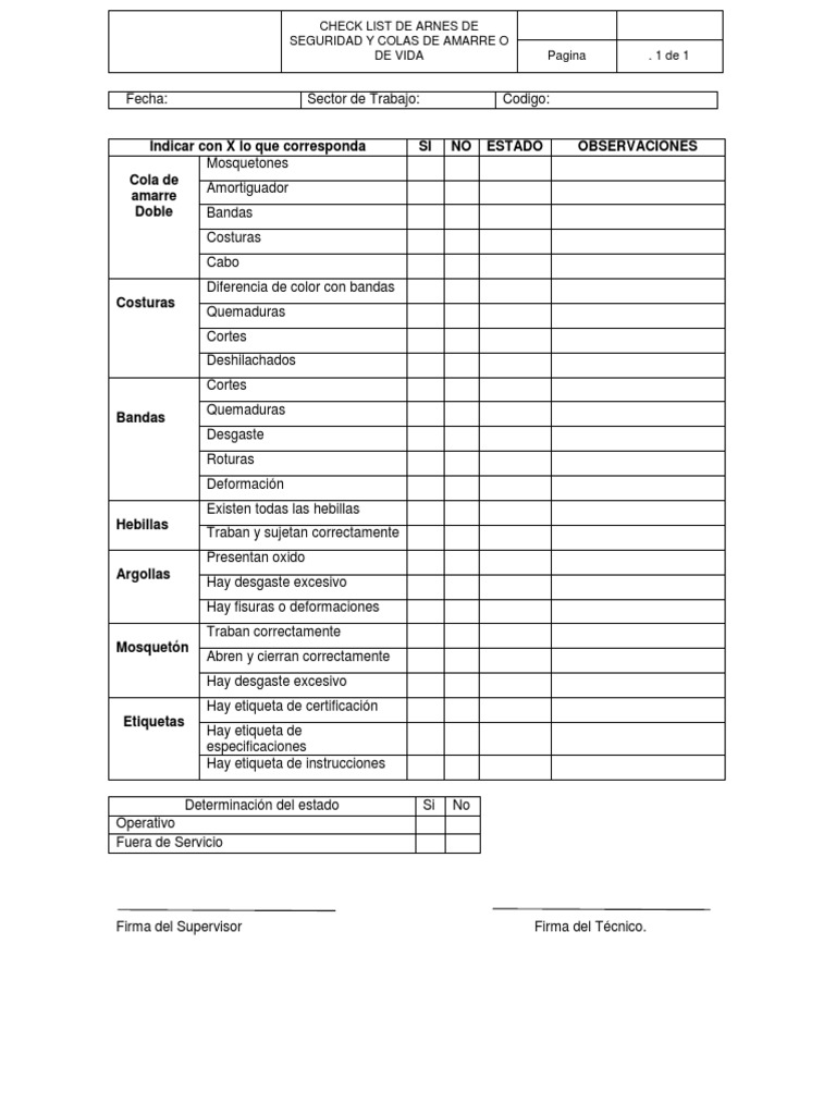 Check List de Arnes de Seguridad | PDF