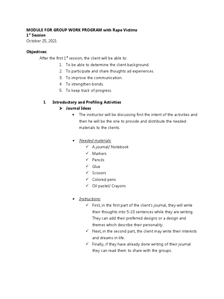 Module For Group Work Program With Rape Victims 1 Session: Needed ...