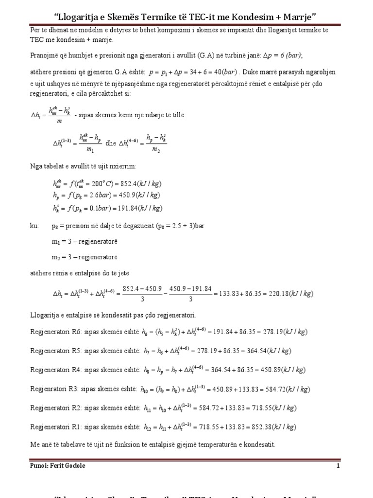Llogaritjet Termike Per TEC Me Kondesim + Marrje | PDF