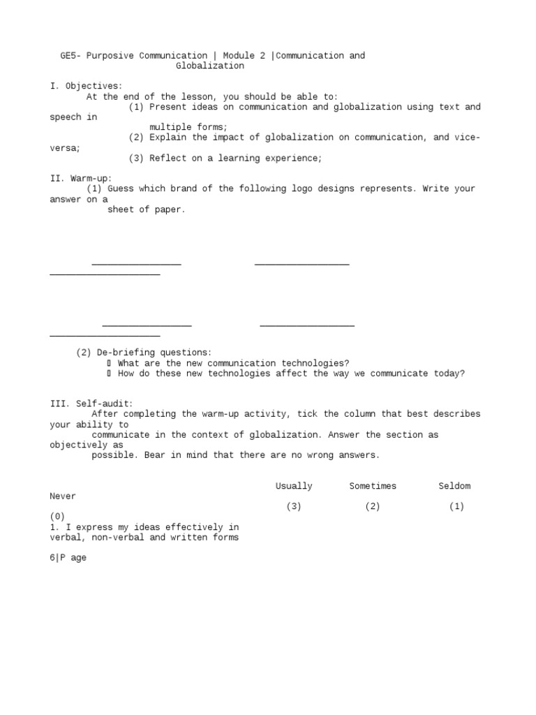 Module 2 Communication and Globalization | PDF | Communication ...