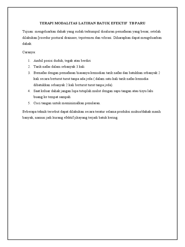 Terapi Modalitas Latihan Batuk Efektif TB Paru | PDF