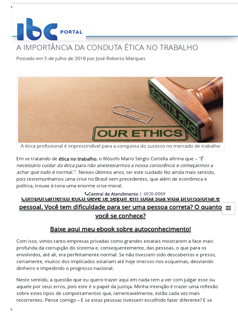 A Importância Da Conduta Ética No Trabalho - Portal IBC Coaching | PDF ...
