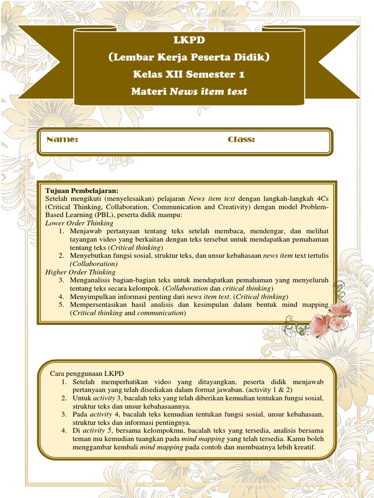 LKPD (2) News Item Text - Rofi Puspitasari | PDF