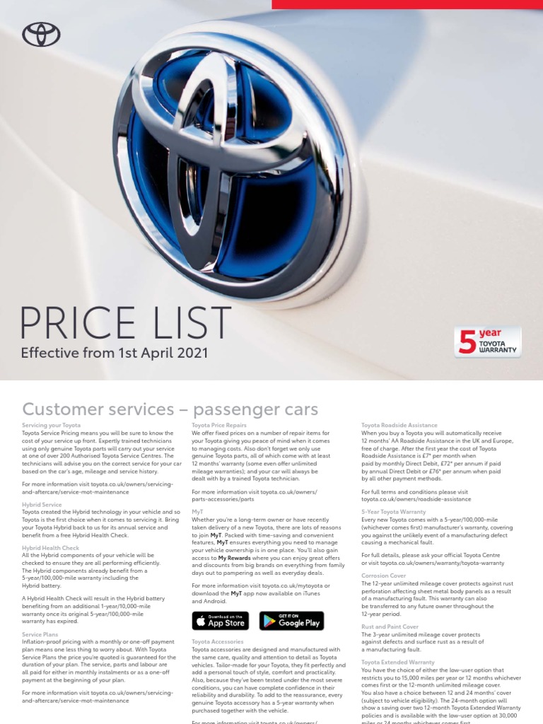 Toyota Price List April - tcm-3060-602975 | PDF | Hybrid Vehicle | Toyota