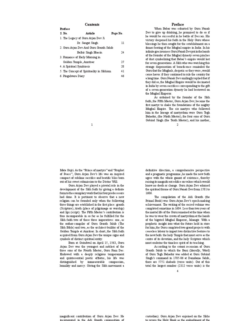 Guru Arjan Dev's Legacy & Sikhism | PDF | Guru Granth Sahib | Guru Nanak