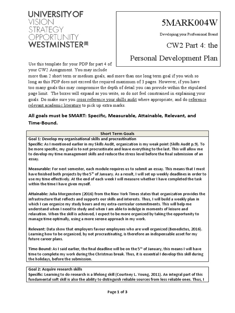 CW2 Part 4 - Template For PDP | PDF | Goal | Communication