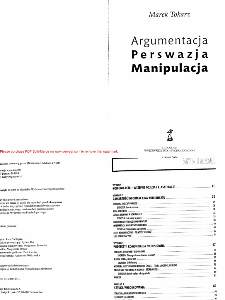 Marek Tokarz - Argumentacja, Perswazja, Manipulacja. | PDF
