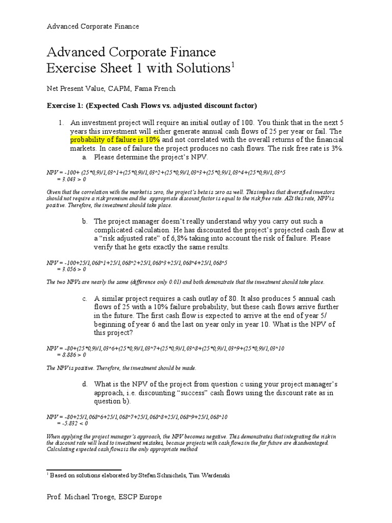Exercise Sheet 1 With Solutions | PDF | Net Present Value | Discounting