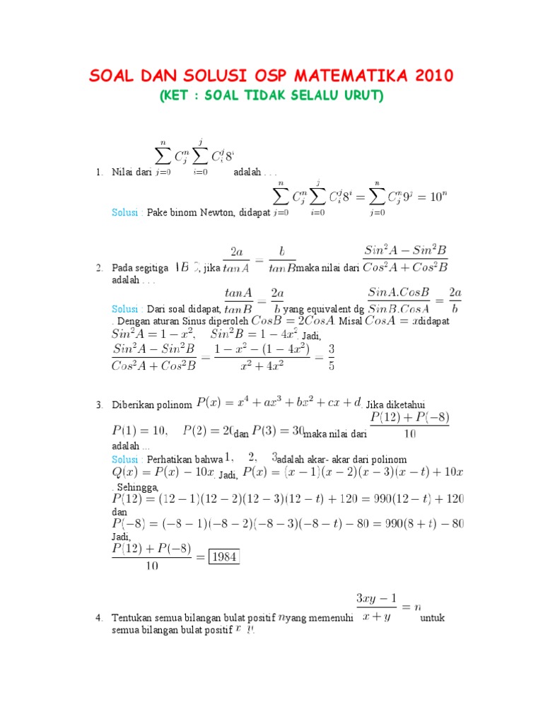 Soal dan Solusi OSP Matematika | PDF | Seni & Disiplin Bahasa | Metode & Bahan Ajar