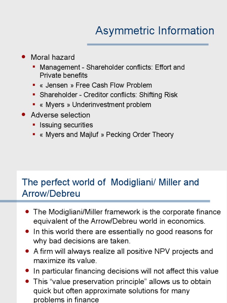 06 ACF Asymmetric Information I Moral Hazard 2020-21 | PDF | Debt ...
