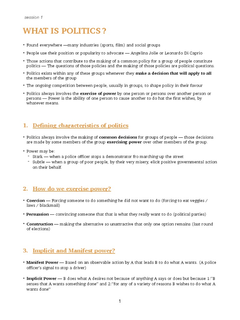 What Is Politics ?: 1. Defining Characteristics of Politics | Download ...