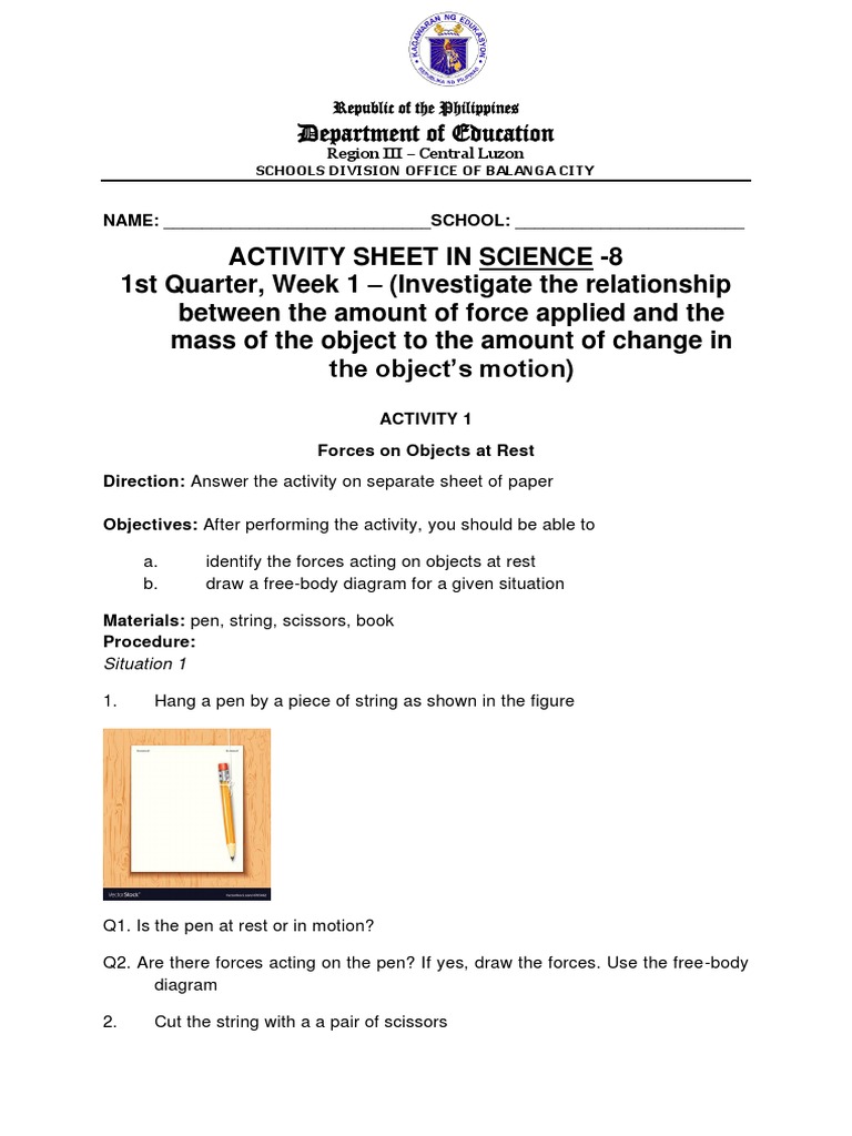 Science Grade 8. ACTIVITIES in Science BNHS | PDF | Force | Heat