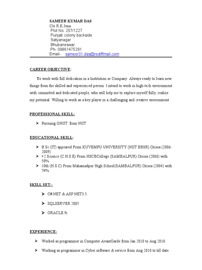 Sameer Resume | PDF | Cyberspace | Active Server Pages