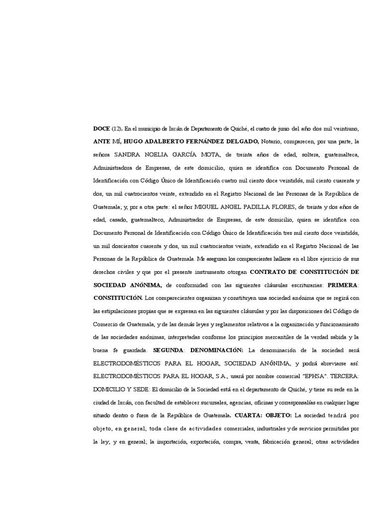 Contrato de Constitucion de Sociedad Anonima | PDF | Business