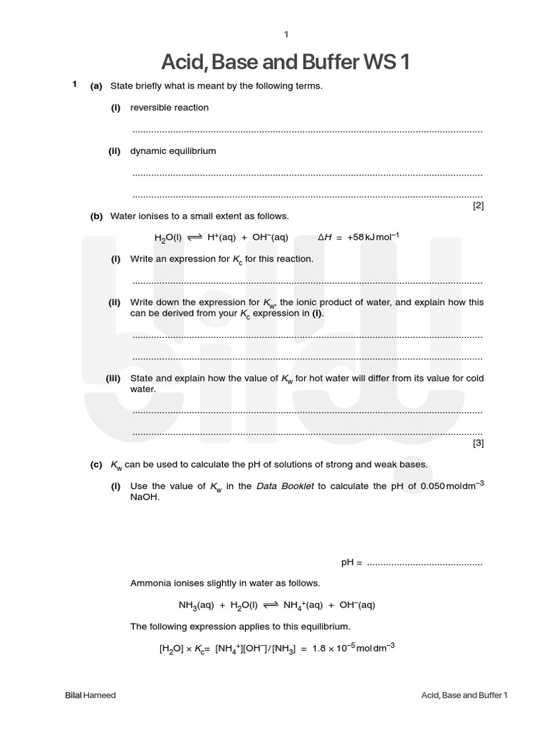 05 Acid Base and Buffer WS 2021 | Download Free PDF | Buffer Solution | Ph