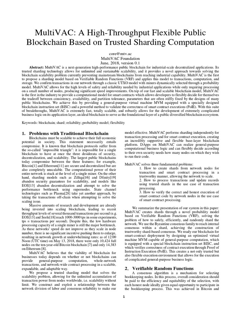 MultiVAC Tech Whitepaper | PDF | Scalability | Virtual Machine