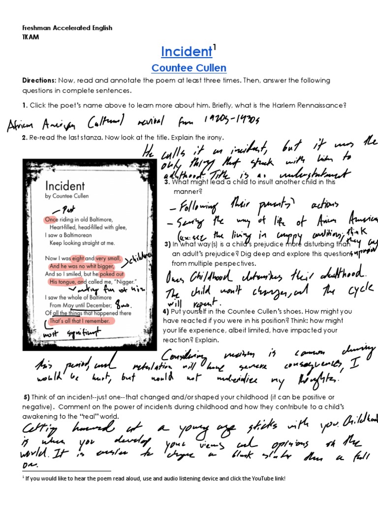 "Incident" by Countee Cullen | PDF | Psychological Concepts