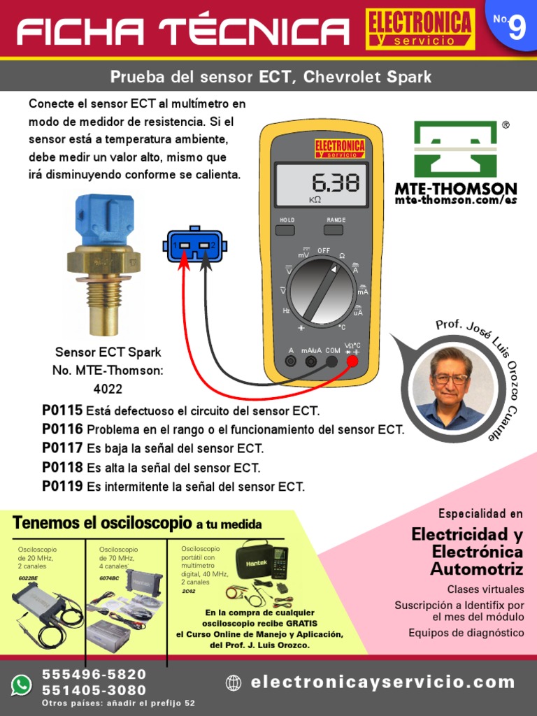 EySer09 Prueba Del Sensor ECT, Chevrolet Spark P0115 P0116 P0117 P0118 ...