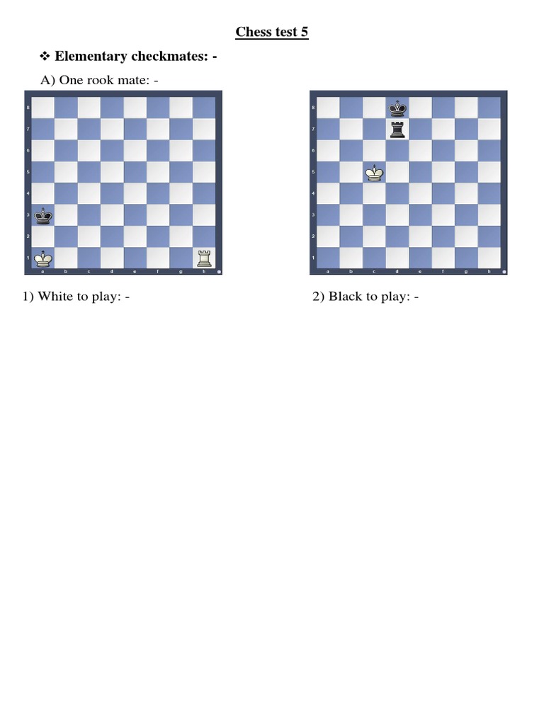 Elementary Checkmates: - A) One Rook Mate: - : Chess Test 5 | PDF