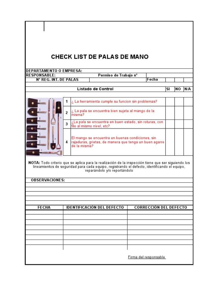 Chequeo de Palas de Mano | PDF